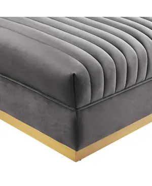 MODWAY Sanguine Channel Tufted Performance Velvet Modular Sectional Sofa Ottoman - Gray