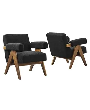 MODWAY Lyra Boucle Fabric Armchair, Set Of 2 - Black