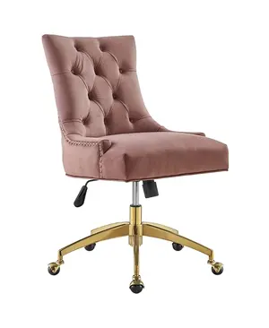 MODWAY Regent Tufted Performance Velvet Office Chair - Gold Dusty Rose