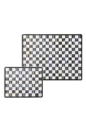 MACKENZIE-CHILDS Check Set Of 2 Glass Cutting Boards - Courtly