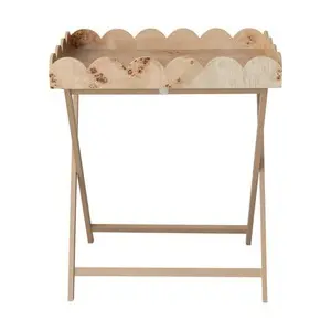 STORIED HOME Folding Table With Removable Scalloped Tray - Beige