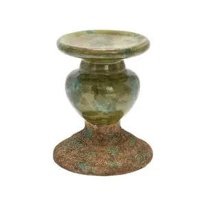 STORIED HOME Sculptural Pillar Candle Holder - Green