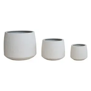 STORIED HOME Grooved Round Planters - White