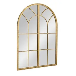 STORIED HOME Arched Windowpane Wall Mirror - Gold