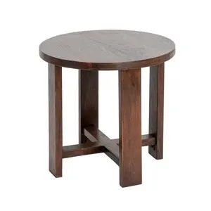 STORIED HOME Acacia Wood Round Trestle End Table - Brown