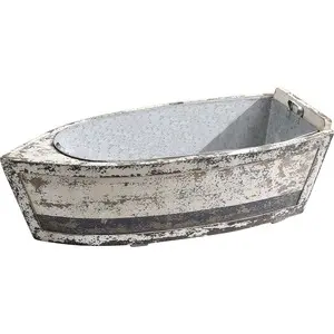STORIED HOME Decorative Wood Boat With Tin Insert - White
