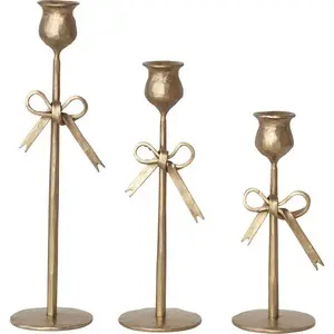 STORIED HOME 3-piece Bow Shaped Taper Candle Holders - Brass