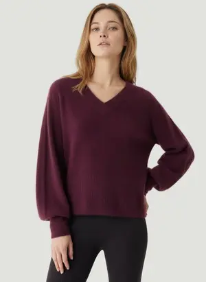 Majestic Filatures Long Sleeve V-neck Pullover Sweater - Bordeaux