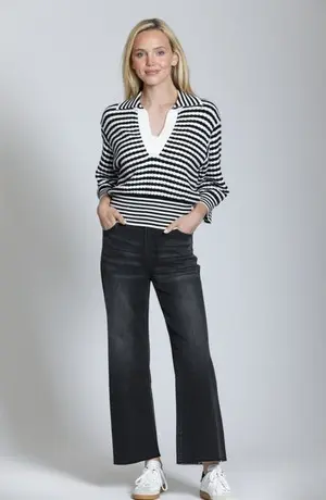 APNY Stripe Three-quarter Sleeve Sweater - Blackwhite Stripe