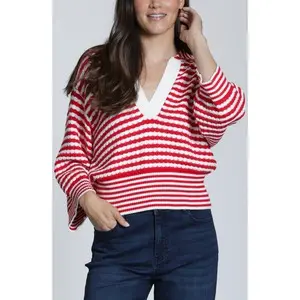 APNY Striped Three-quarter Sleeve Top - Redwhite Stripe
