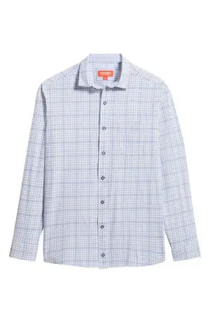 Johnston & Murphy Xc Motion Performance Knit Button-up Shirt - Blue/tan Plaid