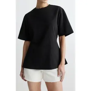 DL1961 Cotton Jersey Peplum Girlfriend T-shirt - Black