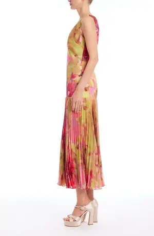 Badgley Mischka Floral Pleated Cocktail Dress