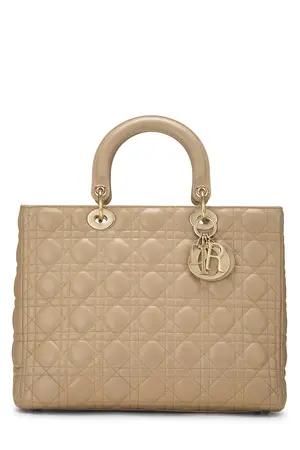 DIOR Beige Cannage Quilted Lambskin Lady Dior Large
