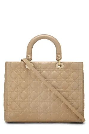 Dior Cannage Quilted Lambskin Lady - Beige