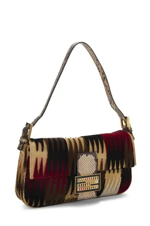 Fendi Multicolor Velvet Baguette Shoulder Bag With Python Details