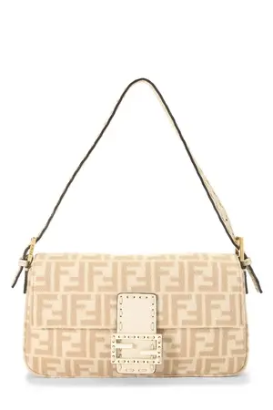 Fendi Pink Selleria Wool Baguette Bag - Beige