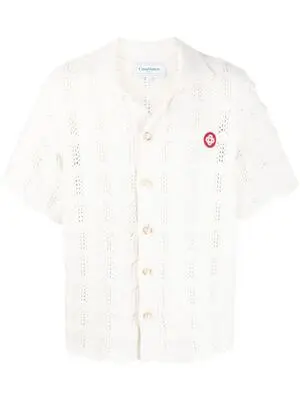 Casablanca Crochet Knit Polo Shirt - White