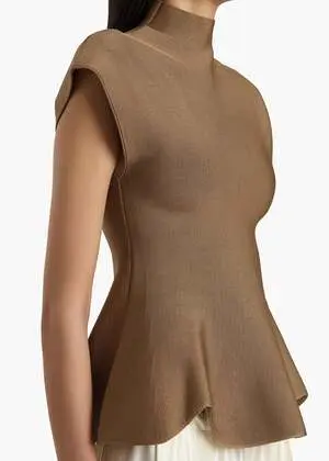 Khaite Knit Peplum Top - Carob