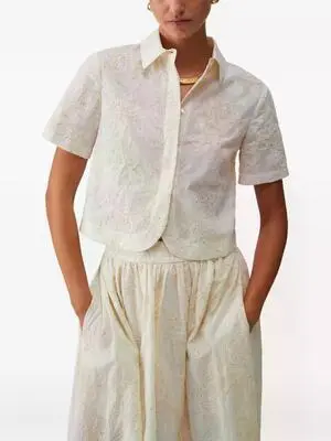 Liu Jo Floral Embroidered Cotton Muslin Shirt - Neutrals