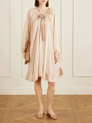 PATOU Bow-detailed Striped Mini Dress - Neutrals