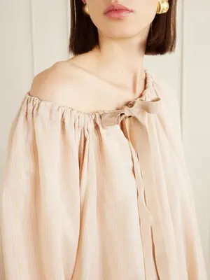 PATOU Bow-detailed Striped Mini Dress - Neutrals