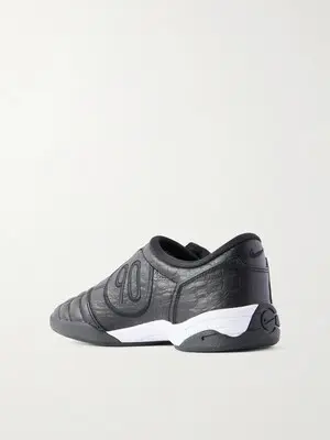 Nike T90 Embroidered Croc-effect Leather Sneakers - Black