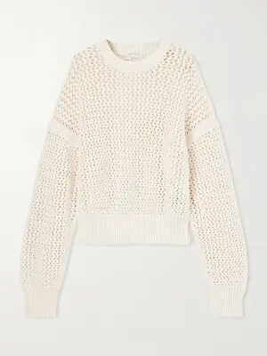 Another Tomorrow Open-knit Cotton Sweater - Ecru