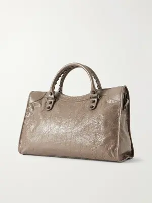 Balenciaga Le City Crinkled-leather Shoulder Bag - Gray