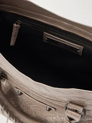 Balenciaga Le City Crinkled-leather Shoulder Bag - Gray