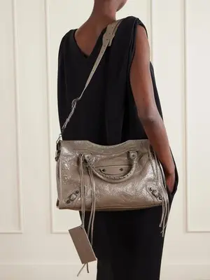 Balenciaga Le City Crinkled-leather Shoulder Bag - Gray