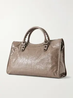 Balenciaga Le City Crinkled-leather Shoulder Bag - Gray