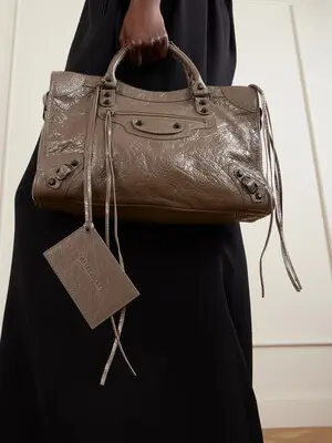 Balenciaga Le City Crinkled-leather Shoulder Bag - Gray