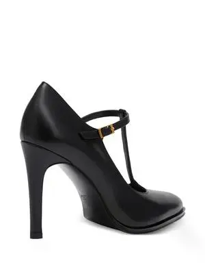 POTAMY T-strap Leather Pointed Toe High Heel Pumps