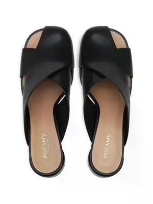 POTAMY Crossover Strap Block Heel Mules