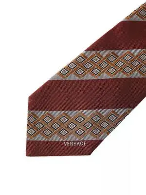 Versace Geometric Jacquard Silk Tie - Red