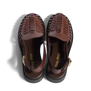 Miu Miu Woven Leather Slingback Loafers - Coffee