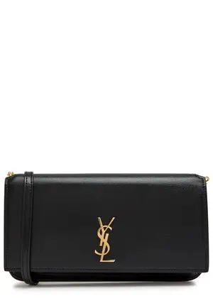 Saint Laurent Cassandre Grained Leather Phone Case Bag - Black