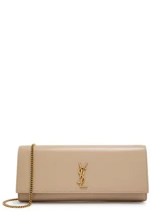 Saint Laurent Kate Pebbled Leather Clutch - Beige