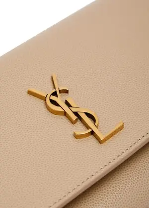 Saint Laurent Kate Pebbled Leather Clutch - Beige