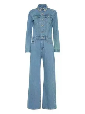 Philipp Plein Crystal-embellished Denim Jumpsuit - Blue