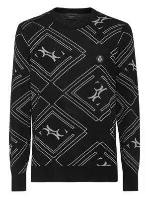 BILLIONAIRE Geometric-pattern Crew-neck Sweater - Black