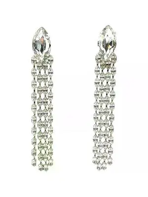 JENNIFER GIBSON JEWELLERY 1980s Marquise Crystal Shoulder Duster Earrings - Silver