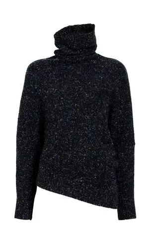 Proenza Schouler Abie Asymmetrical Hem Donegal Wool Sweater - Black