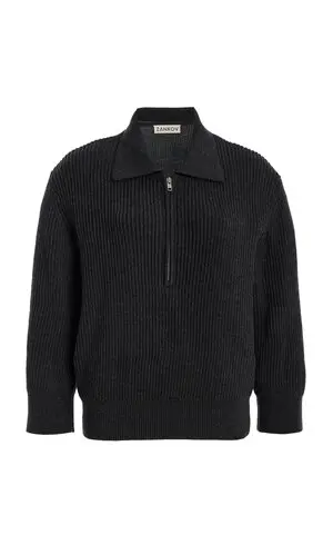 ZANKOV Colorblock Merino Wool Sweater - Dark Wash