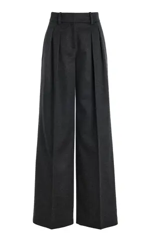 Michael Kors Pleated Cashmere Wide-leg Pants - Dark Grey