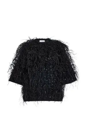 Michael Kors Feather-and-paillette-embellished Cashmere Top - Black