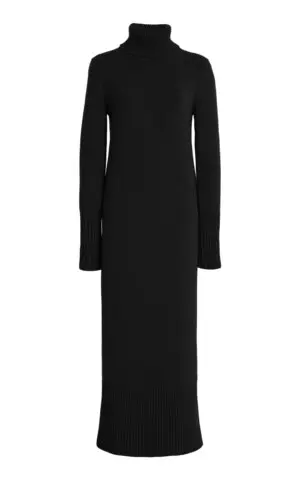 Michael Kors Turtleneck Merino-wool Midi Dress - Black