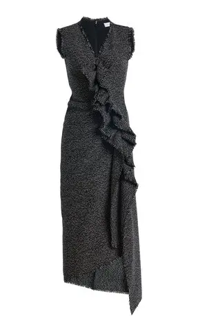 Michael Kors Ruched Wool-blend Midi Dress - Black