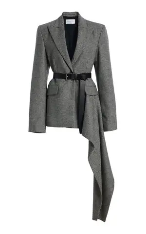 Michael Kors Belted Wool-blend Blazer - Black/white